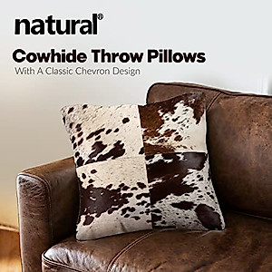Set of 2, Natural Torino Cowhide Throw Pillows with Poly Insert | Kobe Accent Pillows Handcrafted from 100% Cow Hide, S&P Choco & White, 12 in x 20 in