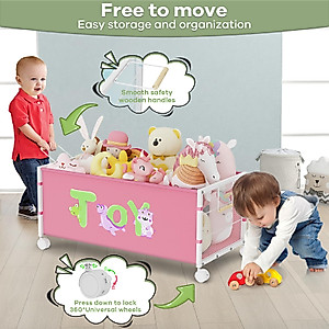 AIJIAMEIER 120L Toy Boxes for Kids Extra Large, Toy Storage Organizer with Wheels & Handle, 33.1” x 16.5” x 14.6” Big Toy Chest Storage for Stuffed Animals, Living Room Area, Playroom(Pink, 1PC)