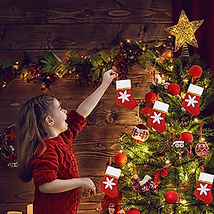 Amytalk 24 Pack Christmas Mini Stockings Tableware Holders Christmas Socks Decorations Spoon Fork Bag Candy Pouch Bag for Xmas Party Tree Dinner Table Home Ornaments