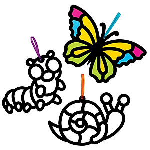 Baker Ross AT616 Bug Stained Glass Ornament Kits - Pack of 6, Ideal for Kids' Arts and Crafts, Educational Toys