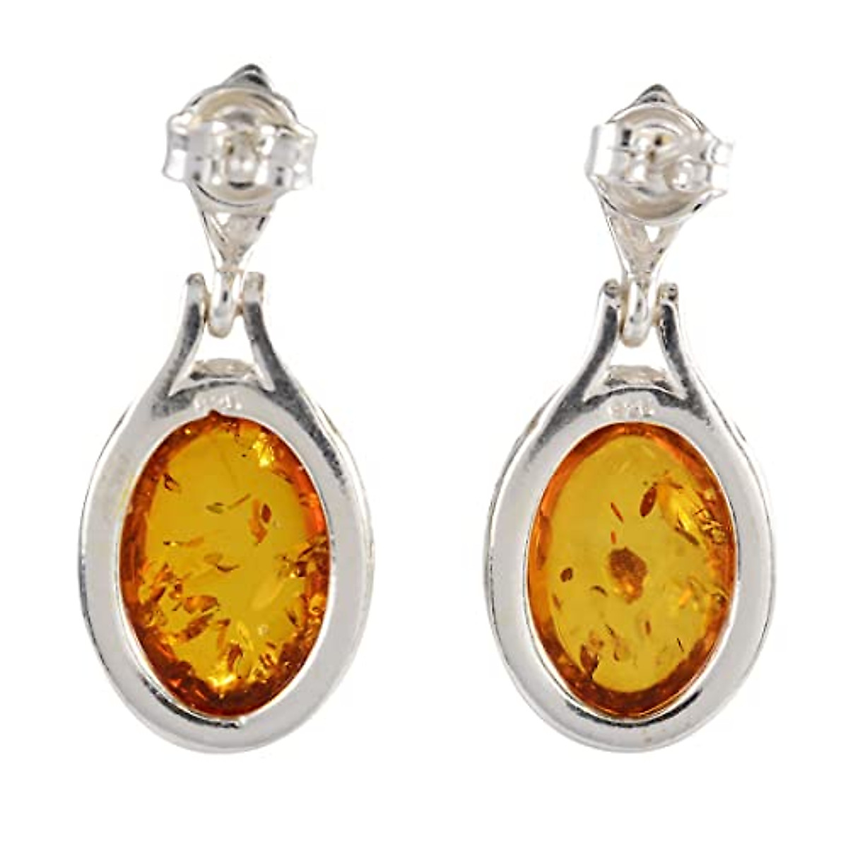 Amber Earrings - Sterling Silver Baltic Honey Oval Amber Earrings - Sterling Silver Jewelry Collection