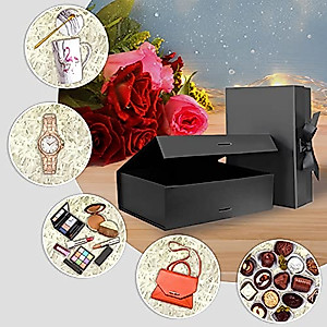 DaiUni 10.5"X7.5"X3.1" Black Magnetic Gift Box with Lid and Ribbon for Presents