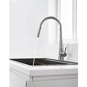 Elegant Slimmed Pull-Out Kitchen Faucet of 18" Height for Island & Laundry Sink with 360° Rotating Spout, Rust-Resistant, Single Lever and Lead-Free (Chrome)