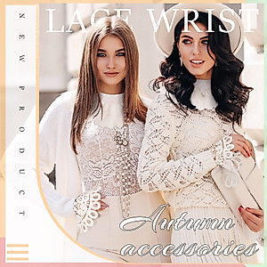 3 Pieces Lace Collar and Cuff Set Halloween Costume Detachable Ruffle Dickey Collar Fake Pleated Blouse Collar Floral Lace Wrist Cuff False Sleeves for Women Dress Cosplay