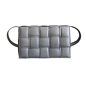 Bella Luna Woven Padded Cassette-Style Crossbody Handbag Purse for Women with Adjustable Strap (Gray-Strap)