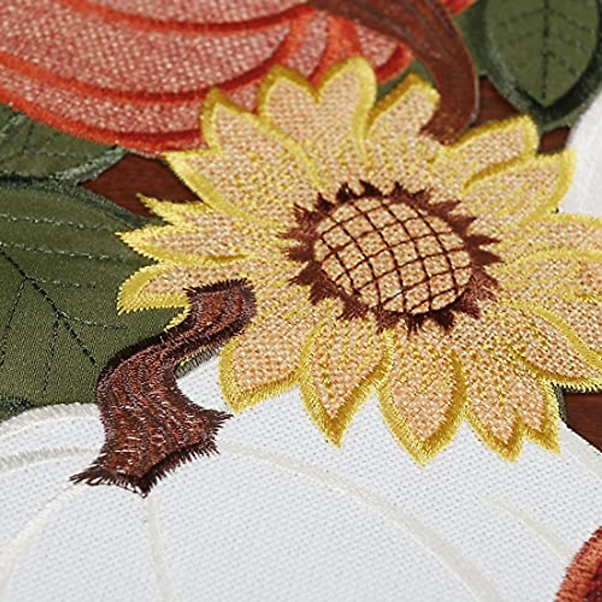 OWENIE Fall Pumpkins Placemats Set of 4,Thanksgiving Placemats with Embroidered Harvest Pumpkin and Leaves/Sunflowers, Fall Decor for Home, AutumnTable Mats, 15 Inch Round