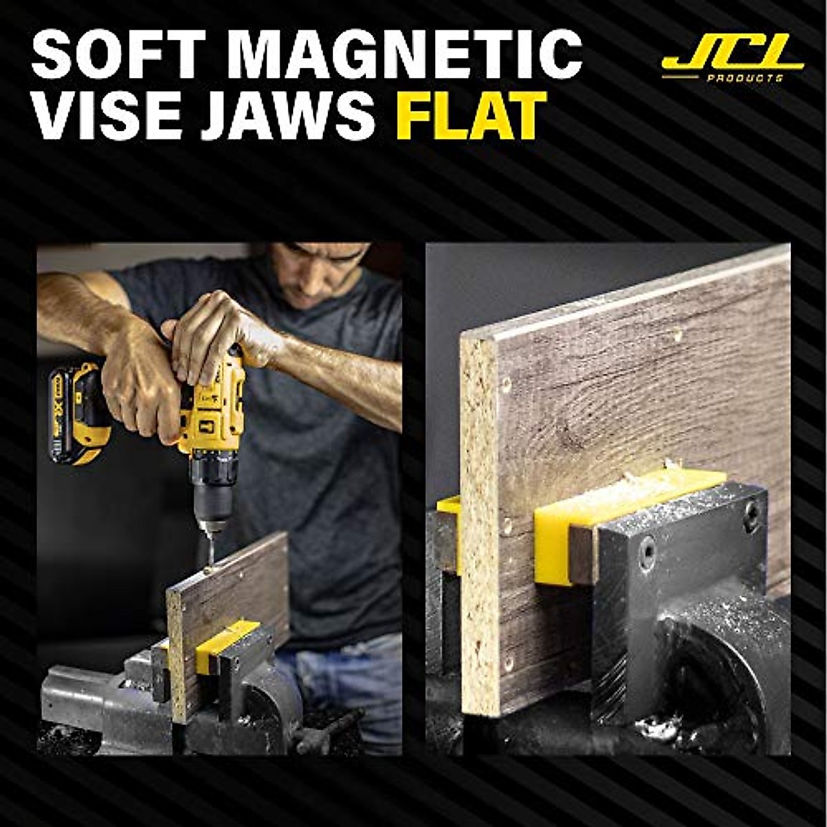 JCL Soft Vise Jaws | 4 inch vice jaws (2 pack), including 1 set grooved and 1 set flat | Use on any Metal Bench Vise to safely clamp flat, round or irregular shapes objects