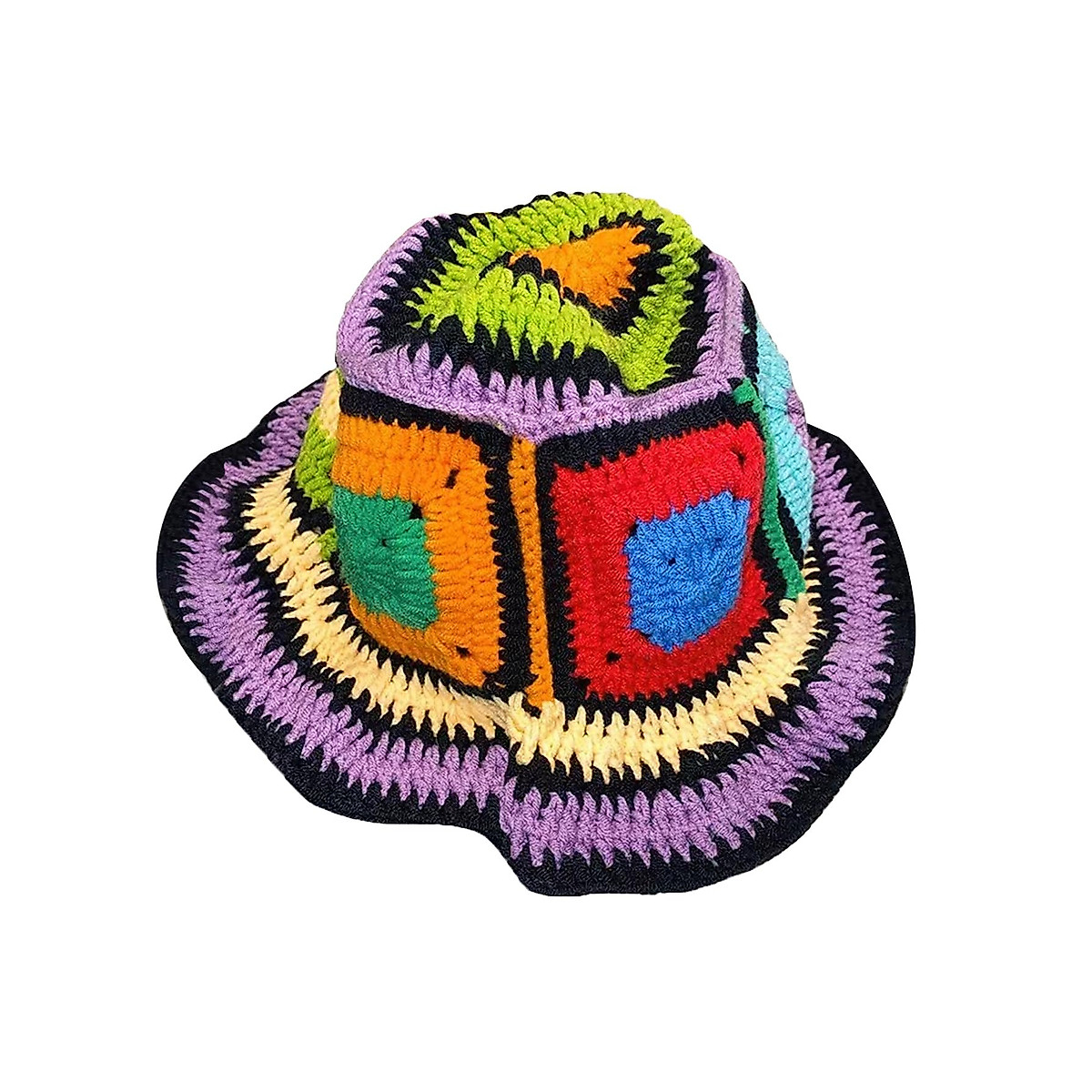 Verdusa Women's Colorblock Crochet Bucket Hat Knitted Beanies Cap Multicolor one-size