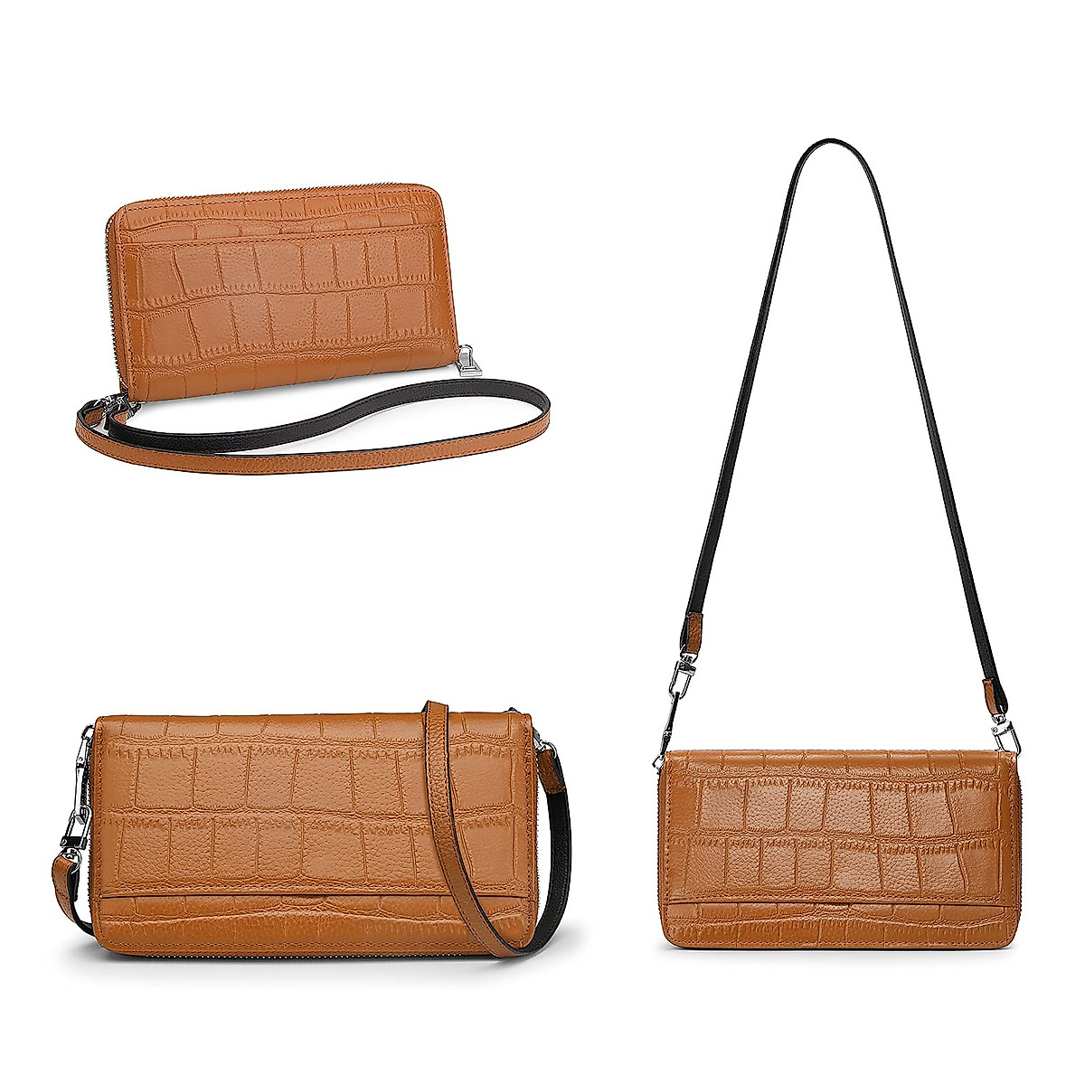 YALUXE Wristlet Handbags for Women Crocodile Effect Leather Clutch Zip-Around Wallet Phone Purse