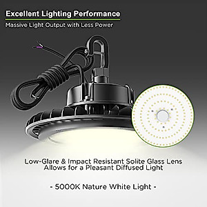 UFO LED High Bay Light 200W LED Warehouse Lights IP65 for Wet Location LED Commercial Area Lighting Fixture for Gym Factory Warehouse ETL Certified 5' Cable 5000K 1-10V Dimmable 28000LM Black 4Pack