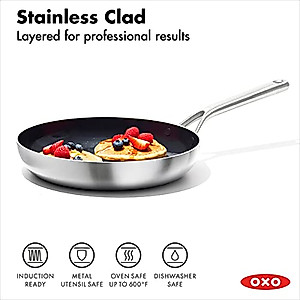 OXO Mira Tri-Ply Stainless Steel PFAS-Free Nonstick, 8" and 10" Frying Pan Skillet Set, Induction, Multi Clad, Dishwasher and Metal Utensil Safe