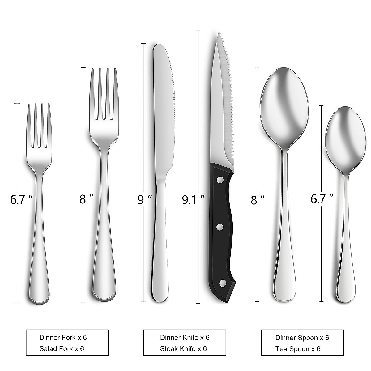 36-Piece Silverware Set with Steak Knives for 6, Food-Grade Stainless Steel Utensils Set Includes Spoons Forks Knives,Tableware Cutlery Set For Home Restaurant Hotel, Mirror Finish, Dishwasher Safe