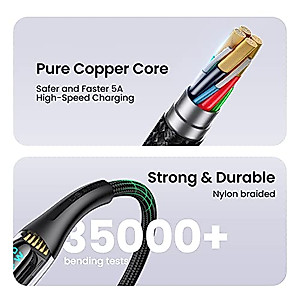 100W USB C to USB C Cable 6.6ft Fast Type C Charger with LED Display PD 5A PD/QC Type C Charging Translucent Cable for Samsung Galaxy S22, iPad, MacBook, Pixel Google, LG and More
