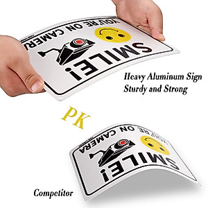HISVISION 2 Pack Smile You're on Camera, Video Surveillance Sign, 10"x7" Rust Free Aluminum Metal Warning Sign UVresistance, Waterproof, Easy to Install for Home House and Business