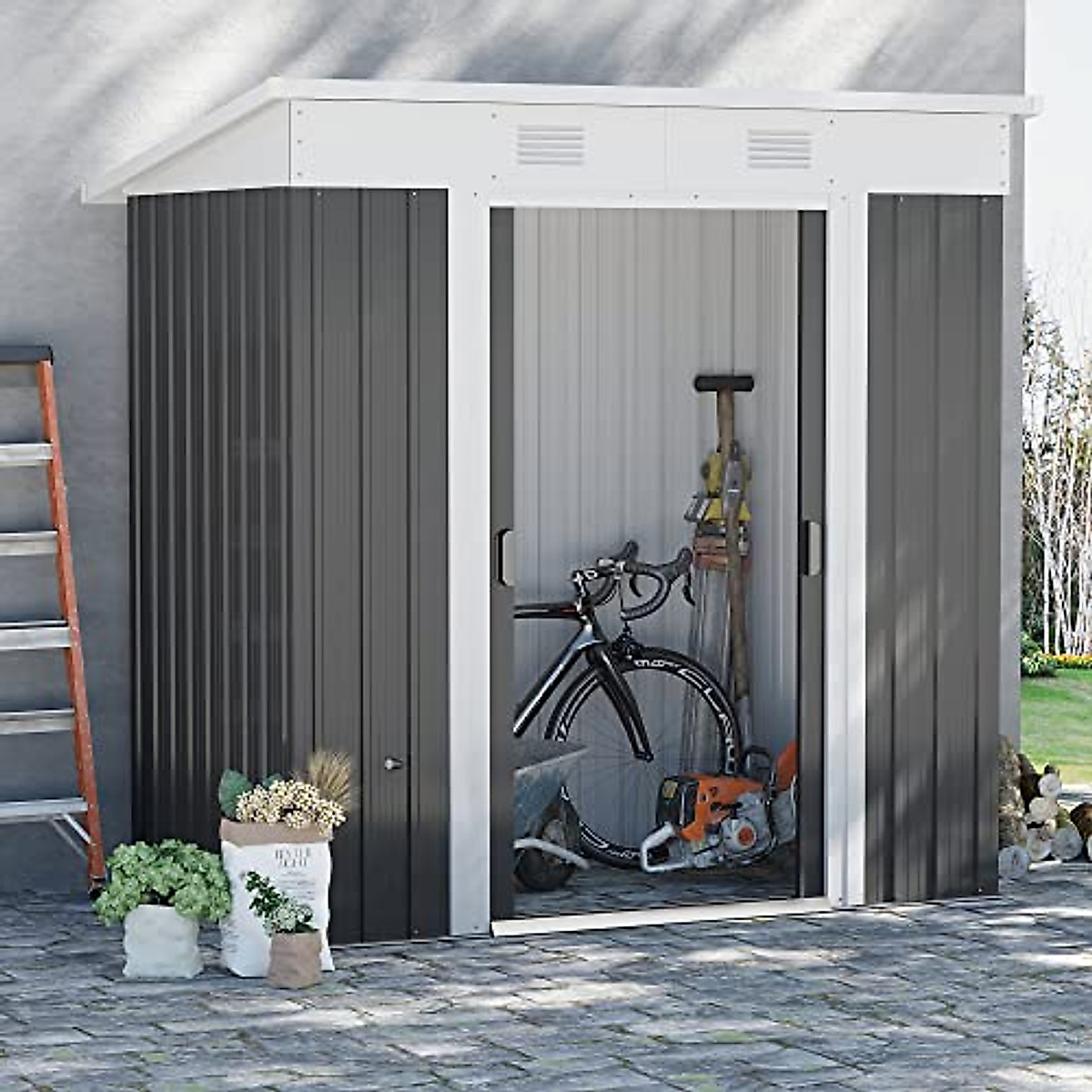 Outsunny 6' x 4' Steel Frame Backyard Garden Tool Storage Shed with 2 Air Vents and Dual Locking Doors, Black