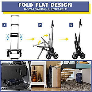 Honshine Shopping Cart with 6 Rubber Wheels, Stair Climbing Grocery Cart with Large Waterproof Removable Bag & Adjustable Handle, Foldable Trolley Cart for Grocery Laundry Camping Beach (Star)