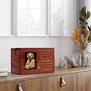 Cumule Pet Urns for Dog or Cat Ashes, Wooden Pet Cremation Urns with Photo Frame, Pet Memorial Keepsake Cat or Dog Memory Box with Black Flannel as Lining, Loss Pet Sympathy Remembrance Gift