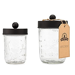 Jarmazing Products Apothecary Lid Storage Set with Ball Mason Jars - Farmhouse Home Decor for Vanity Organization - Luxury Bathroom, Kitchen and Office Accessories - Black - Two Pack
