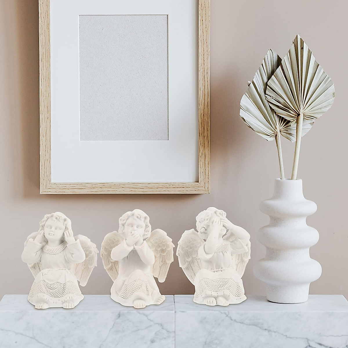 NUOBESTY 3pcs Resin White Praying Angel Statue Figurine Sculpture Cherub Wings Angel Figure Garden Guardian Memorial Statue for Home Table Decoration