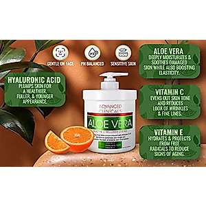 Advanced Clinicals Aloe Vera + Vitamin C + Hyaluronic Acid Face & Body Cream Moisturizing Skin Care Lotion, Skincare Moisturizer For Dry Skin, Age Spots, Blotchy Skin, & Sun Damaged Skin, Large 16 Oz