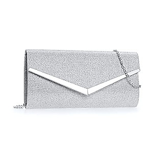 CHARMING TAILOR Dazzling Small Wedding Clutch Purse Party Formal Glitter Evening Bag (Silver)