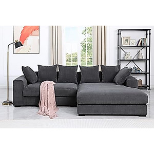 Eafurn Luxe Upholstered Right Facing Chaise Lounge Sectional Sofa in Soft Corduroy Fabric with Removable Cushions, Oversized Sleeper Couch Bed for Relaxing in Living Room or Bedroom