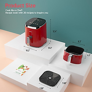 Air Fryers 4 Qt, Fabuletta 9 Cooking Functions Smart Air Fryers, Shake Reminder, Powerful 1550W Electric Hot Air Fryer,Tempered Glass Display, Dishwasher-Safe & Nonstick, Quiet, Fit for 2-4 People