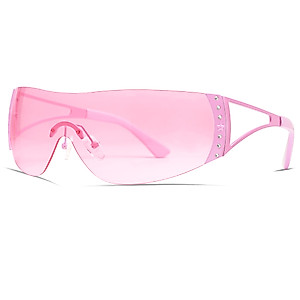 VANLINKER Wrap Around Y2K Sunglasses for Women Men Trendy Oversized Futuristic Sun Glasses Fashion Shield Flat Top Shades Pink VL9701