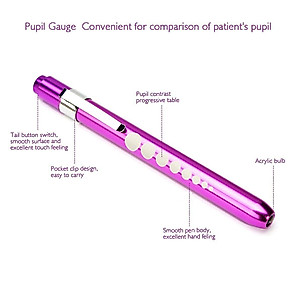 Penlight Reusable Medical Aluminum LED Pen Light with Pupil Gauge for Nurses Doctors Students with Pocket Clip (Pink)