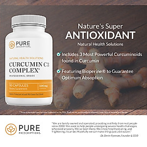 Pure Prescriptions Turmeric Curcumin C3 Complex - Bioperine for Optimum Absorption - 1500Mg Per Serving - 90 Veg Capsules - Made in USA