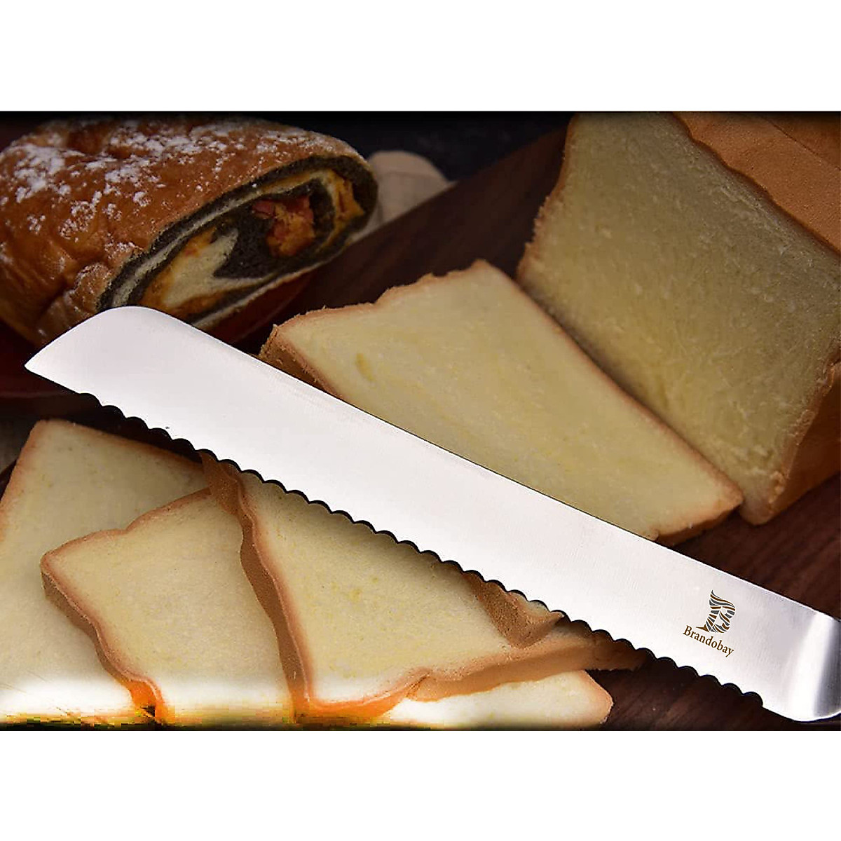 Brandobay Bread Knife 8-Inch, High Stainless Steel, Ergonomic Handle, Cakes Slicing Knife