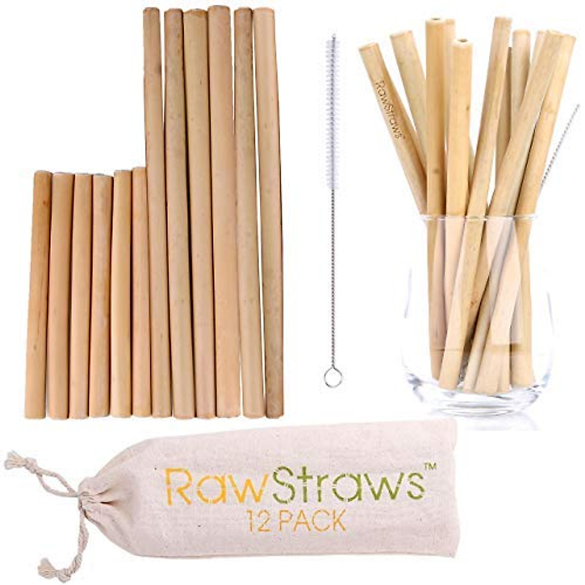 Organic Bamboo Straws Reusable â€“ Multiple Packs Eco Friendly Biodegradable Non Plastic Wood Drinking Straw (12 PACK)