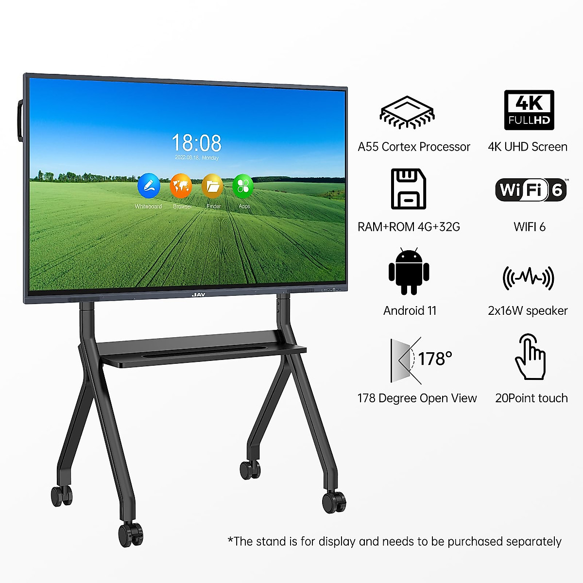 JAV Smart Board 55" Smartboard Interactive Whiteboard for Office, Digital Interactive White Board Electronic Smartboards for Classroom (Wall Mount Included)