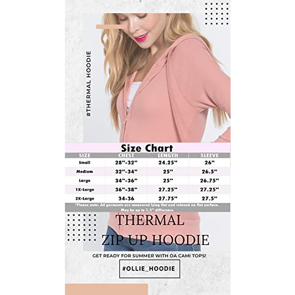 OLLIE ARNES Women's Thermal Long Hoodie Zip Up Jacket Sweater Tops Thermal_RED XL