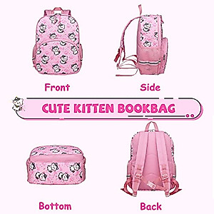 Toddler Backpack for Girls, Kasqo 13.5 Inch Lightweight Waterproof Kids Bookbag Preschool Kindergarten Schoolbag for little Girls 3-6 Years Old, Pink Cat