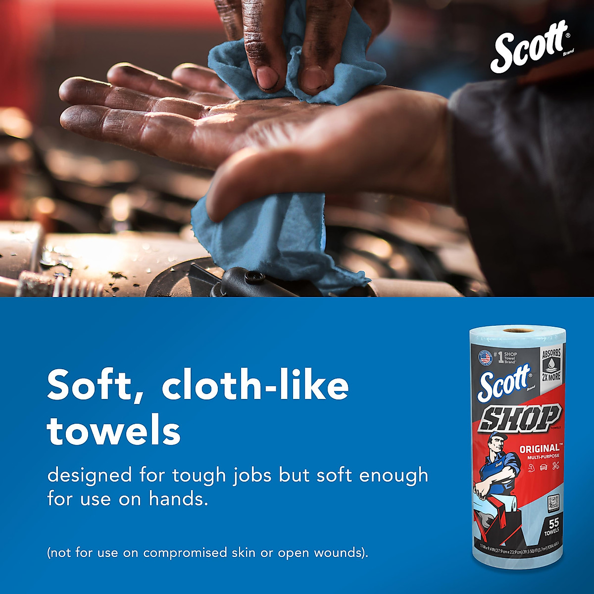 Scott Shop Towels Original (75147), Blue, 55 Sheets/Standard Roll, 12 Rolls/Case, 660 Towels/Case