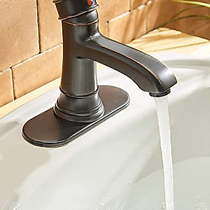 Bathfinesse Oil Rubbed Bronze Bathroom Faucet Single Handle Single Hole Farmhouse Stream Bathroom Sink Faucets & Parts with Pop Up Drain Assembly Vanity Supply Hose Lead-Free