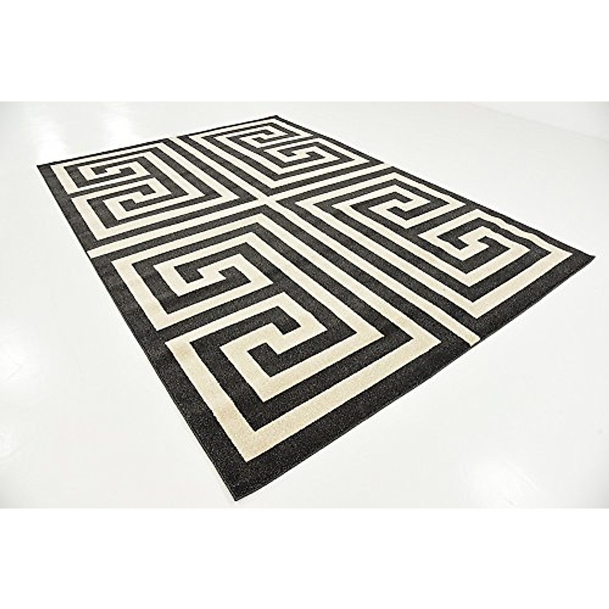 Unique Loom Athens Collection Classic Geometric Modern Border Design Area Rug, 7 ft x 10 ft, Black/Beige