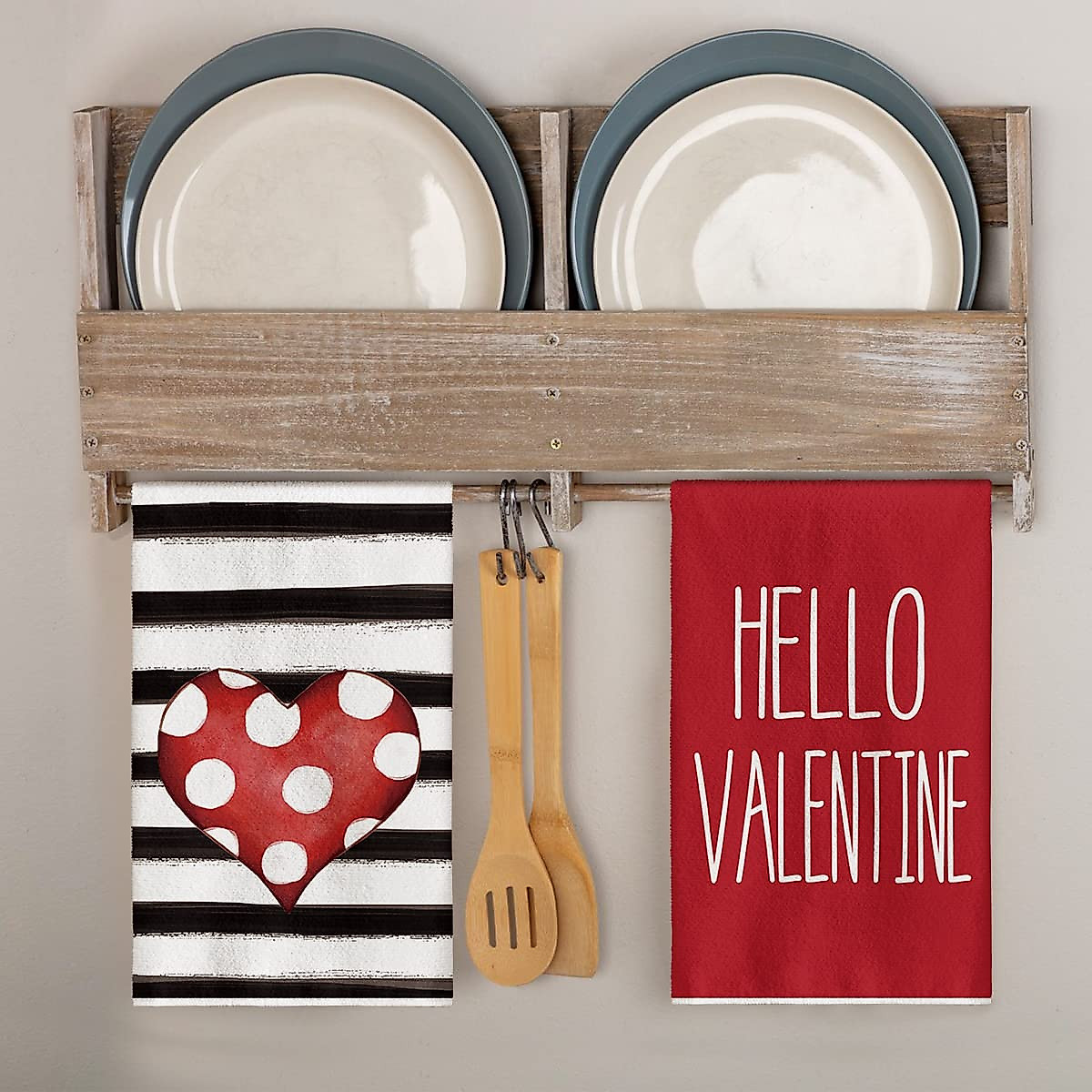 Artoid Mode Stripes Heart Hello Valentine Kitchen Towels Dish Towels, 18x26 Inch Seasonal Anniversary Valentine's Day Decoration Hand Towels Set of 2