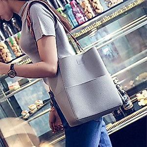 Jiaruo Designer Bucket bag Women Leather Wide Strap Shoulder bag Handbag (black)