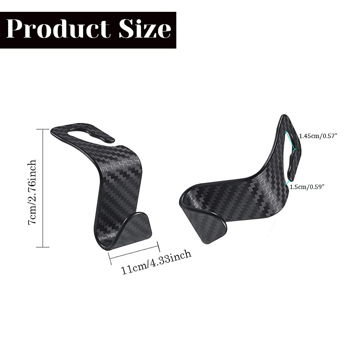 Pincuttee Car Hook for Purse and Bag 4 PCS, Universal Car Seat Hanger Seat Back Hook, Carbon Fiber Back Seat Organizer Hanger Storage Hook(Carbon Fiber)
