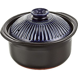 Ginpo Pottery Chrysanthemum Rice Earthenware Pot (2 Cups, Cooking, Lapis), Banko Ware Double Lid Earthenware Pot, Rice Cooking, Ginpo Rice Cooker