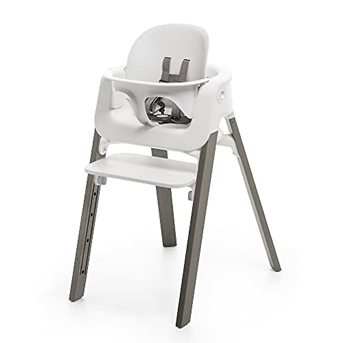Stokke Steps High Chair - Hazy Grey Legs & White Seat - 5-in-1 Seat System - Includes Baby Set - Suits Babies 6-36 Months - Chair Holds Up to 187 lbs. - Tool Free & Adjustable