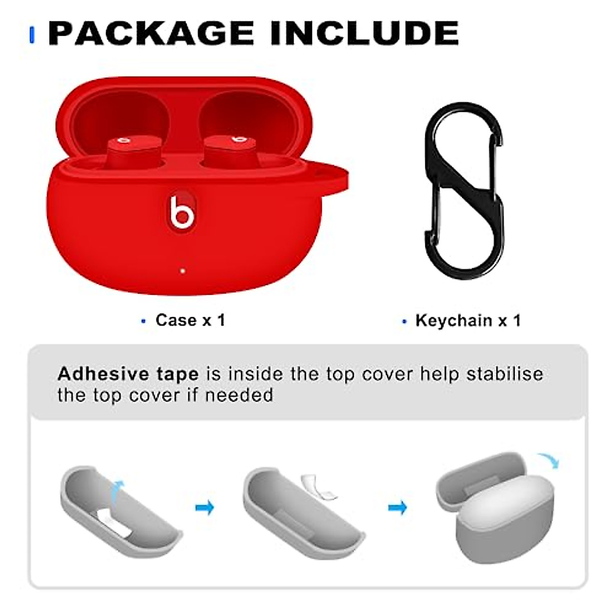 MOLOVA Silicone Case Cover for 2021 New Beats Studio Buds, Anti-Lost Shockproof Protective Case Cover for Beats Studio Bud with Keychain Easy Carrying Replacement Case with Carabiner（Red）