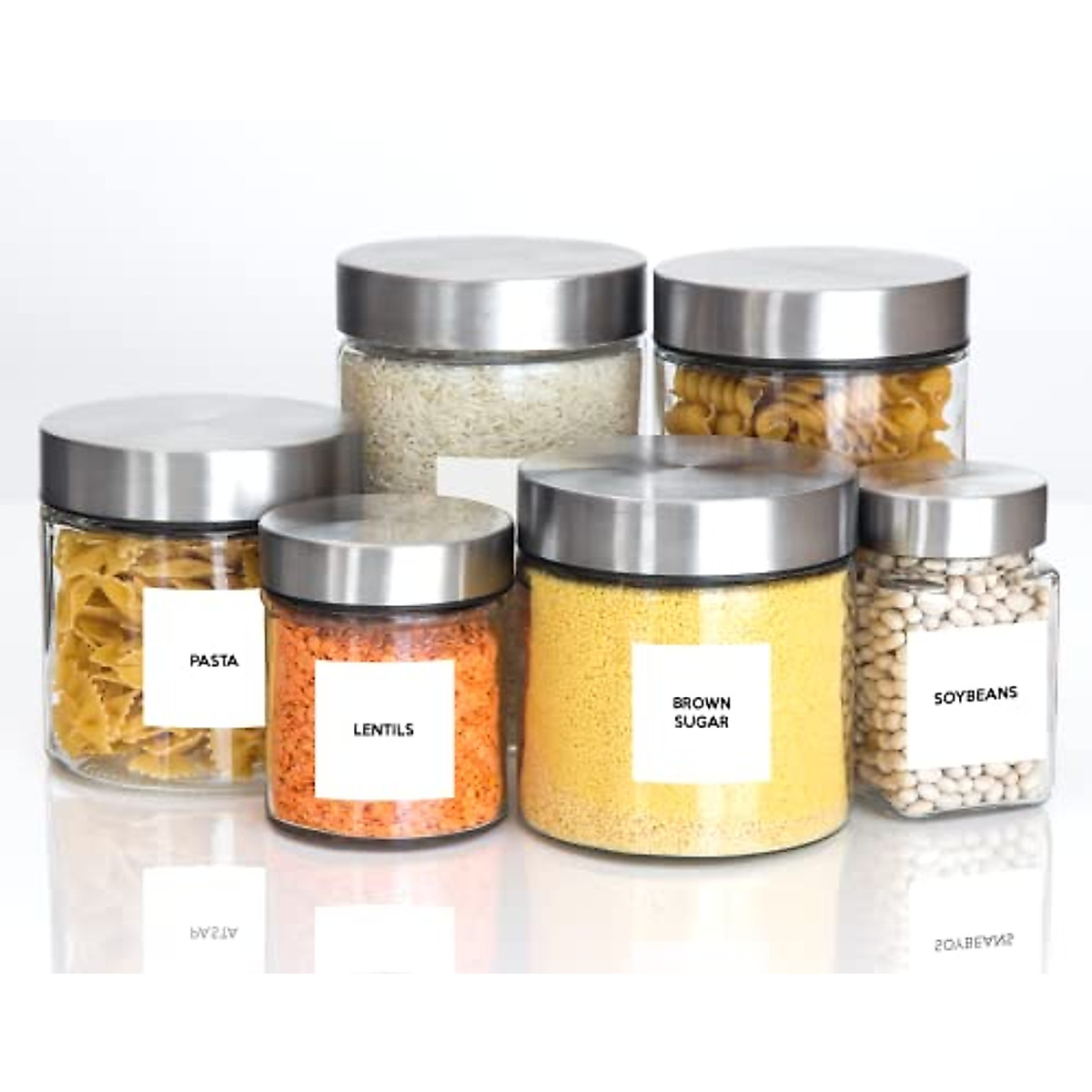 144 Modern Kitchen Pantry Labels for Food Storage Containers, Waterproof Printed on White Glossy Labels, Household Stickers + Numbers, Water Resistant, Organization for Jars and Canisters