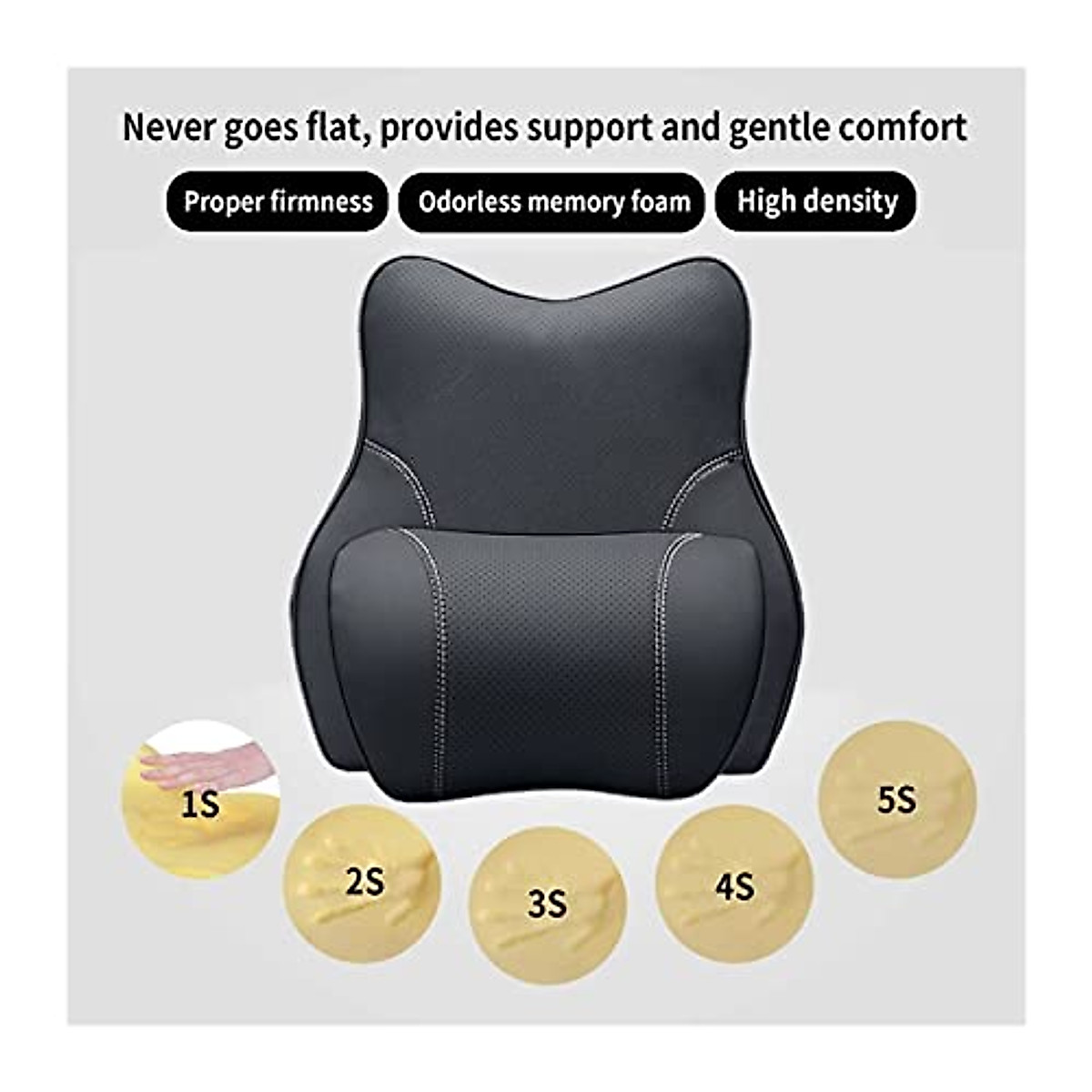 CXSDCQQ Memory Foam Neck Support Pillow Compatible with Tesla Model 3 X S Y Seat Lumbar Full Protect Cushion Headrest Waist Support Pad (Color : BK-Neck Pillow 2 Pcs)