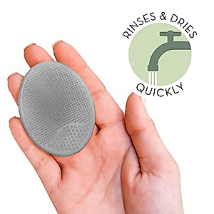 S&T INC. Exfoliating and Massaging Cradle Cap Bath Brushes for Baby, Silicone - 2 Inch x 2.5 Inch, Grey and Teal, 2 Pack