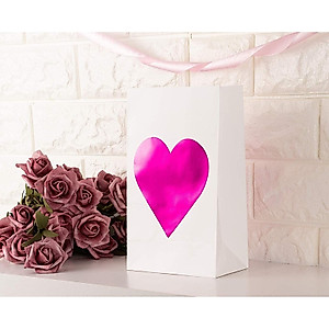 Party Favor Bags with Pink Heart for Valentine's Celebration, Birthdays (5.3 x 8.7 x 3 In, 24 Pack)