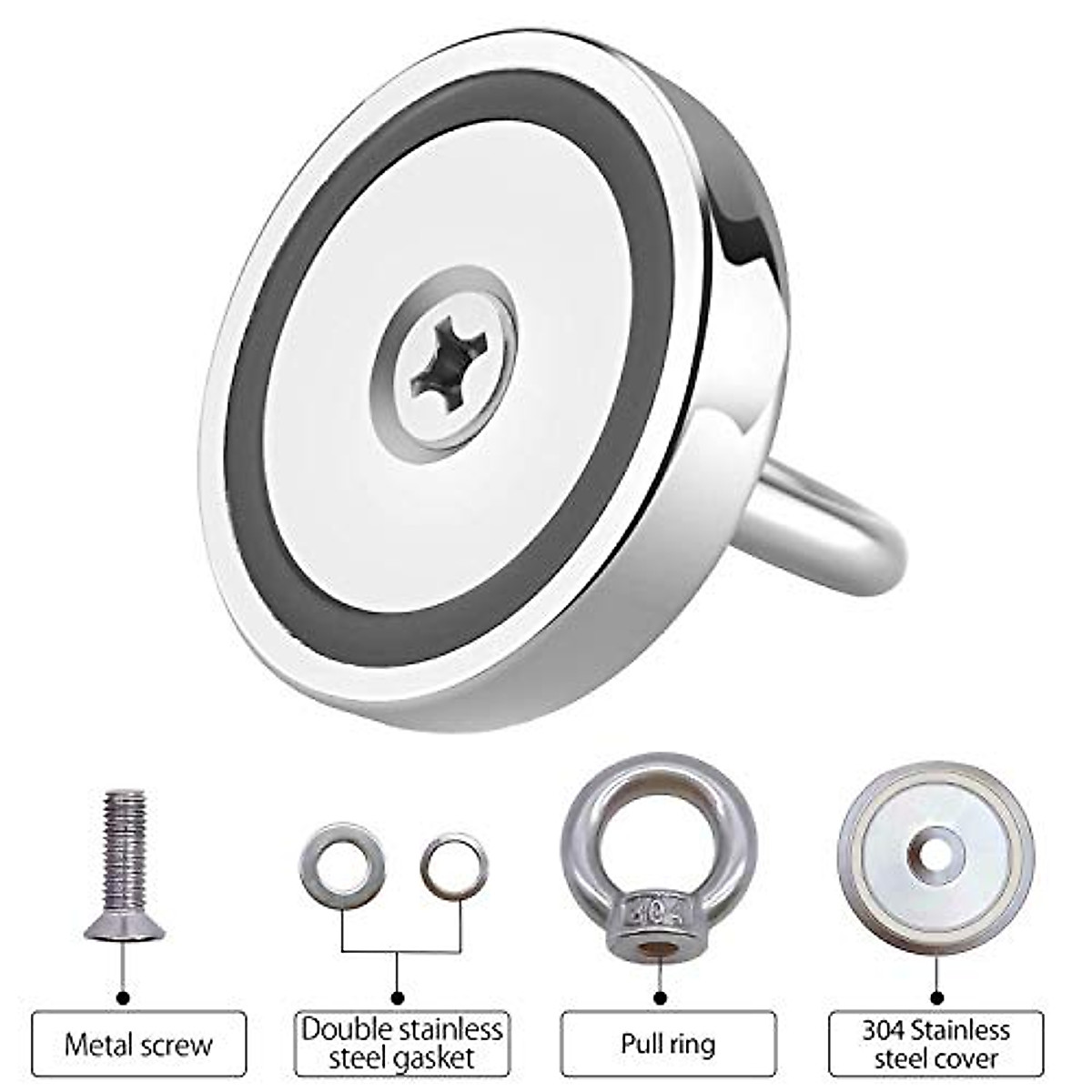 Fishing Magnets 2 Pack, 500lbs Pulling Force Super Strong Round Neodymium Rare Earth Magnet with Countersunk Hole Eyebolt for Magnetic Fishing, River, Salvage, Treasure Hunting, 2.36" Diameter