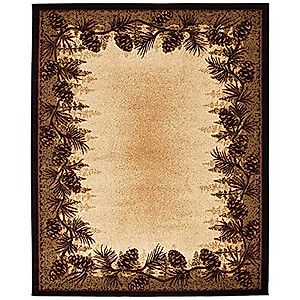 Rustic Lodge Pine Cone Border Brown 8x10 Area Rug, 7'10x9'10